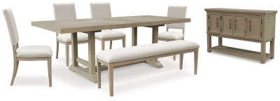 Vallardia Dining Table and 4 Chairs and Bench with Storage | Ashley