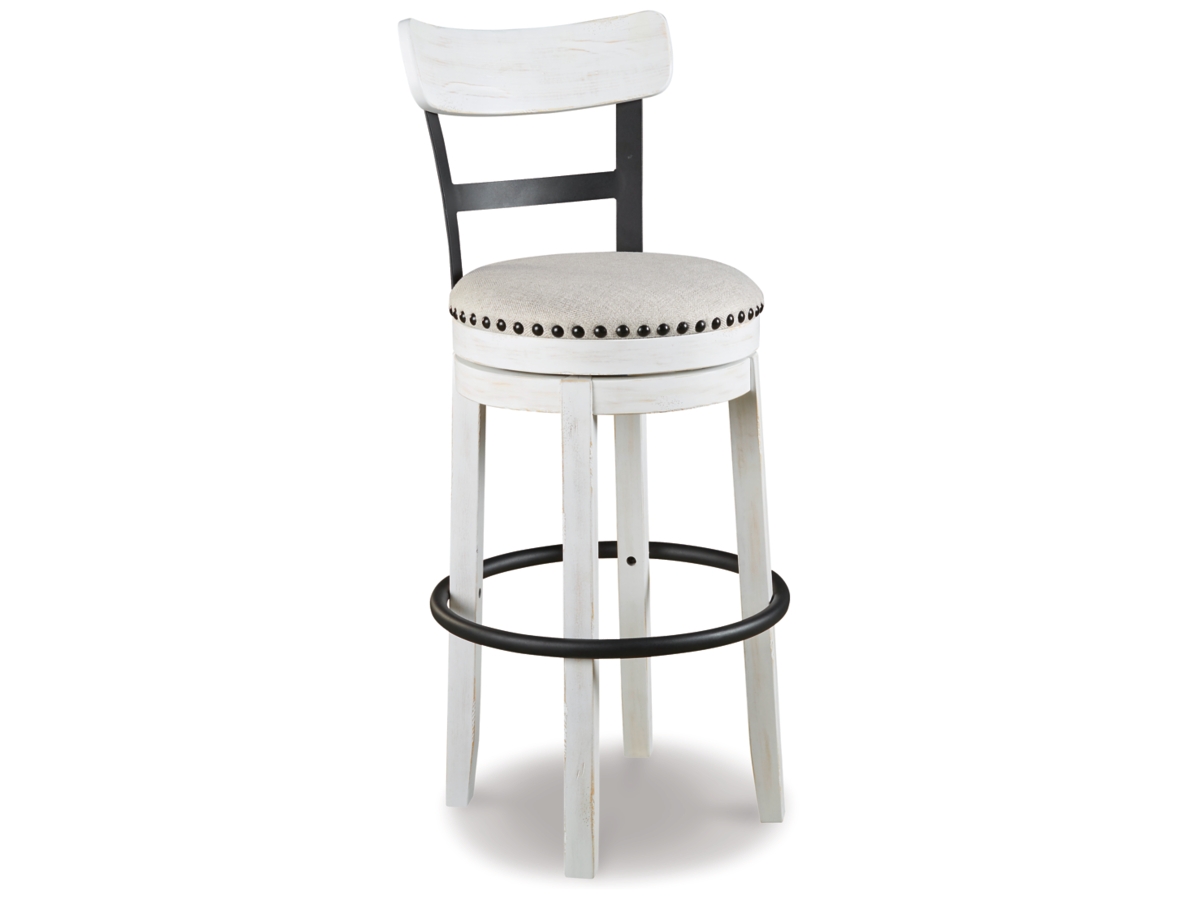 Valebeck Bar Height Upholstered Swivel Bar Stool with Contoured Back Ashley