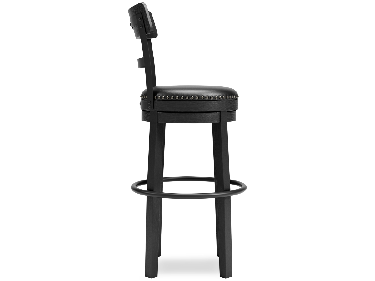 Valebeck Bar Height Upholstered Swivel Bar Stool with Contoured Back Ashley