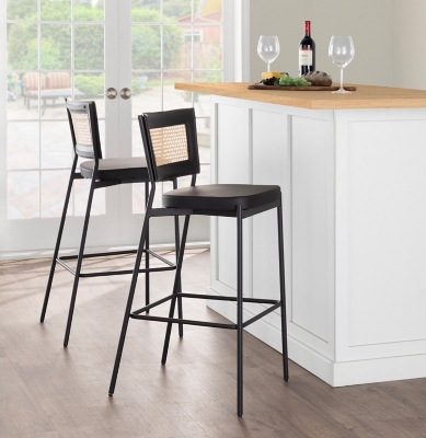 Click here for LumiSource Rattan Tania Bar Stool (Set of 2)  Blac... prices