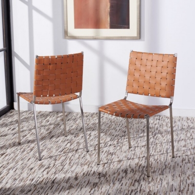 Click here for Safavieh Wesson Dining Chair (Set of 2)  Cognac/Si... prices