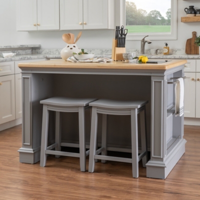 Click here for Linon Phoebe Kitchen Island with 2 Stools  Gray prices