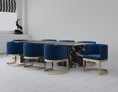 Click here for Aura Dining Chair (Set of 2)  Royal Blue/Brass prices