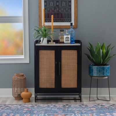 Linon Jones Cane Bar Cabinet | Ashley