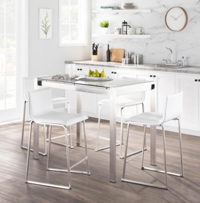 Click here for LumiSource Fuji Mara Pub Table and 4 Barstools  Wh... prices