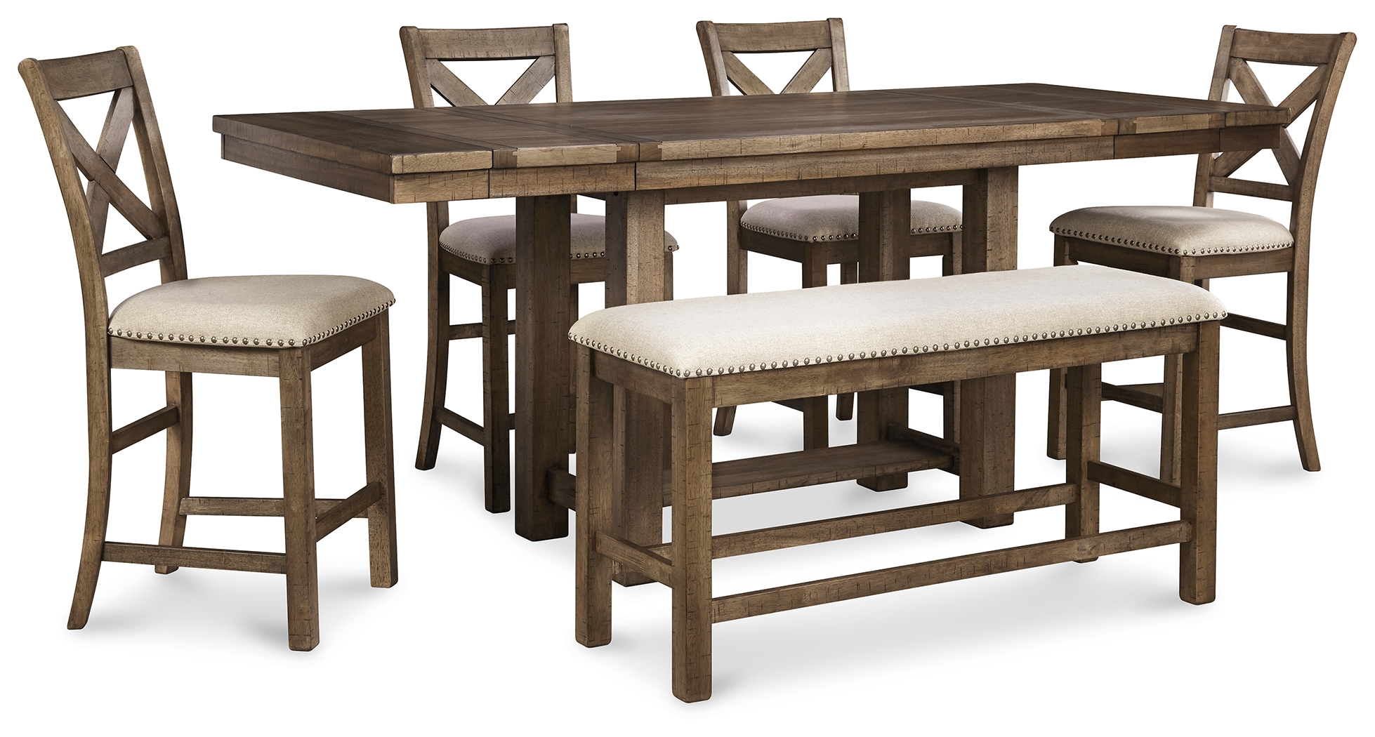 Moriville Counter Height Dining Table with 4 Barstools and Bench ...
