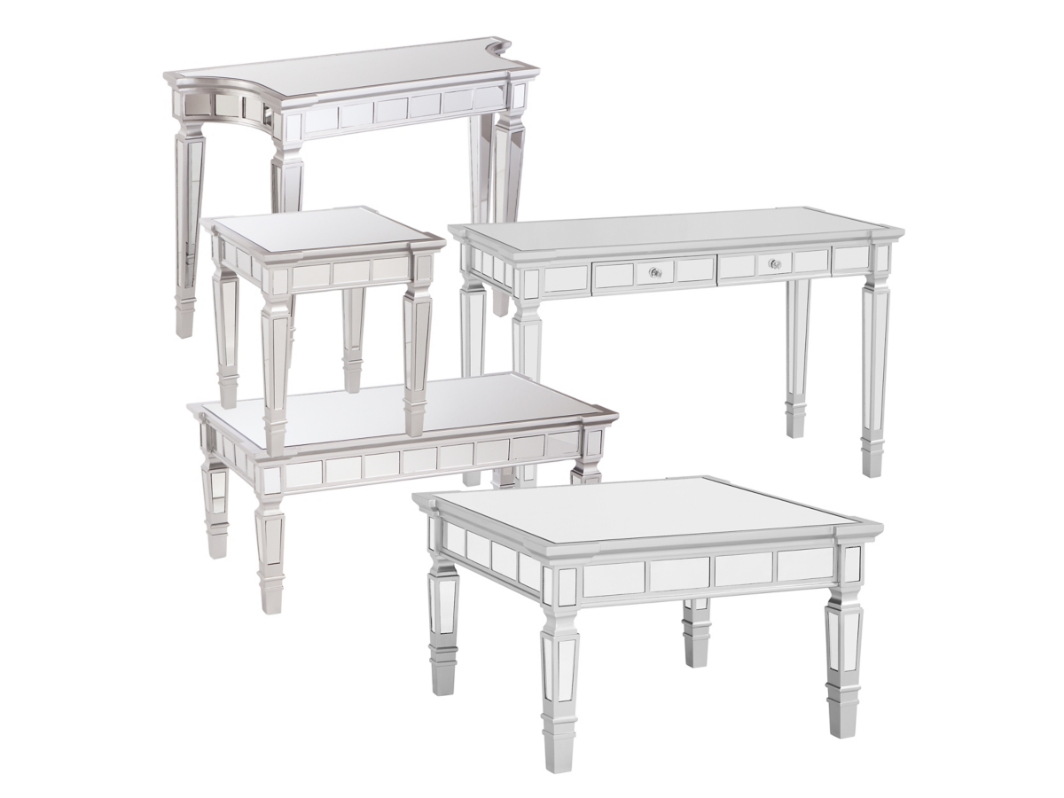 Southern Enterprises Furniture Wellax Glam Mirrored Writing Desk with Drawers Ashley