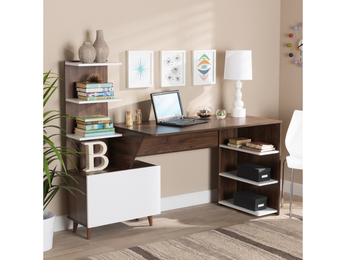 Baxton Studio Tobias Storage Computer Desk with Shelves Ashley
