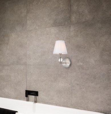 Click here for Bethany 1 Light Bath Sconce In Satin Nickel w/ Whi... prices