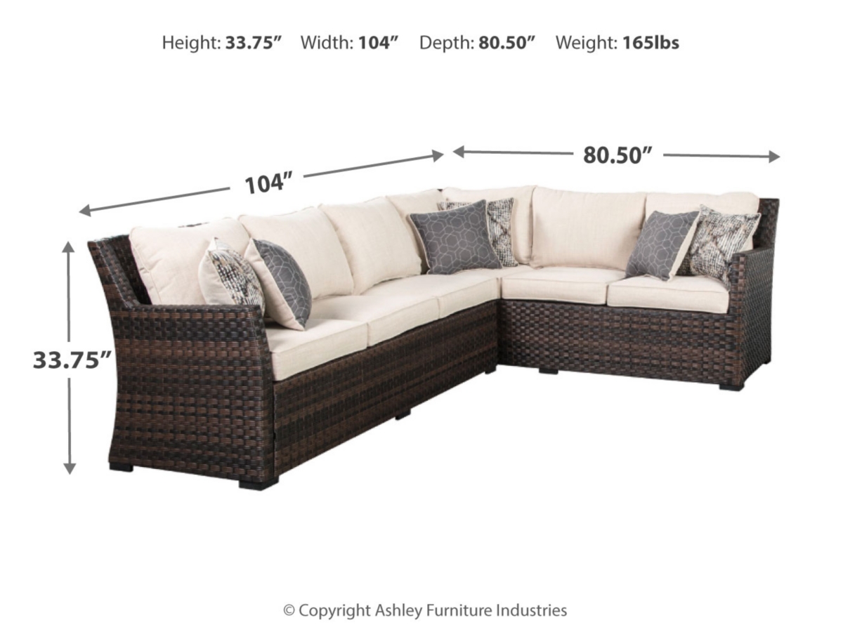 Easy Isle 3 Piece Outdoor Sectional with Chair and Coffee Table Ashley