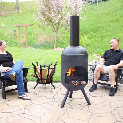 Sunnydaze 5' Outdoor Black Steel Wood-Burning Chiminea | Ashley