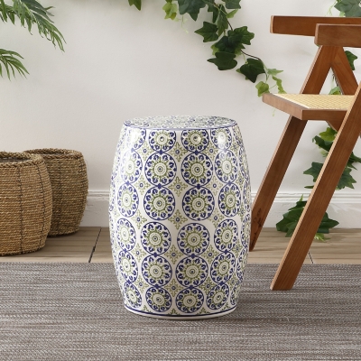 Click here for Jonathan Y Lula Suzani Outdoor Garden Stool  Blue/... prices