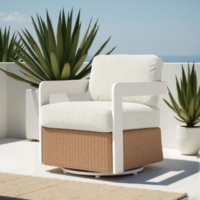 Click here for ZUO Gelo Outdoor Swivel Chair  White/Brown prices