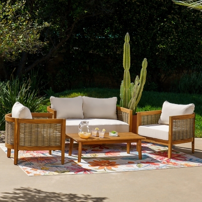 Click here for Linon Outdoor Loveseat Set with 2 Chairs  Brown prices