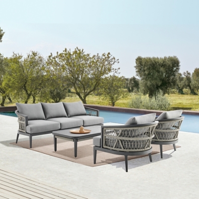 Armen Living Zella Outdoor Sofa and 2 Chairs with Coffee Table | Ashley