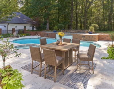 Click here for Walton Bridge Outdoor Fire Pit Table and 6 Barstoo... prices