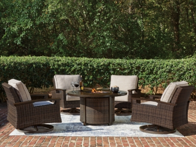 Drakes Beach Outdoor Fire Pit Table and 4 Chairs | Ashley