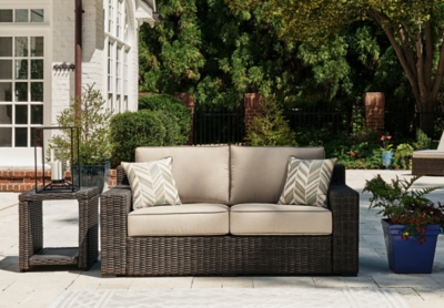 Click here for Coastline Bay Outdoor Loveseat with Cushion  Brown prices