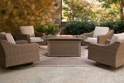 Revare Beach Outdoor Fire Pit Table and 4 Chairs | Ashley