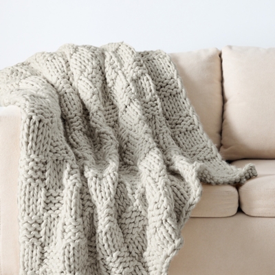 Click here for Ashley Luxe Chess Knit Throw  Gray prices