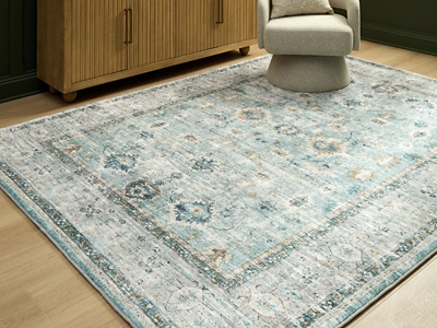 Click here for Ladstoney 76 X 96 Memory Foam Area Rug  Teal/Beige... prices