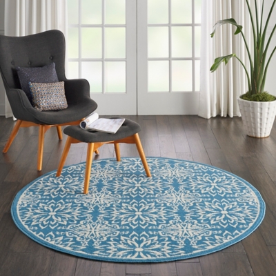 Click here for Nourison Jubilant 5 Round Ivory Blue Area Rug prices