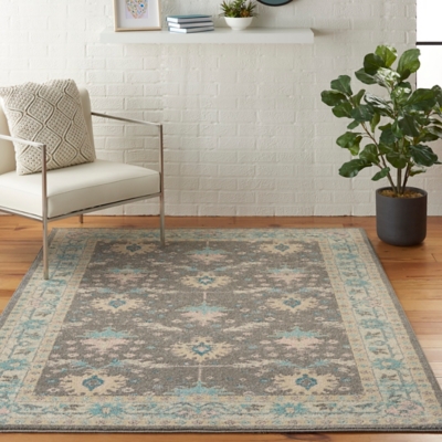 Click here for Nourison Tranquil Pink And Gray 6x9 Bordered Orien... prices