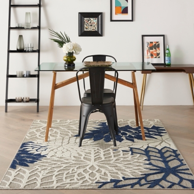 Click here for Aloha Outdoor 5x8 Ivory Navy Area Rug prices