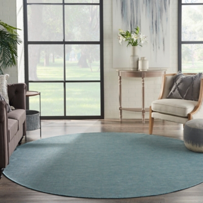 Nourison Positano 8' x Round Aqua Modern Indoor/Outdoor Rug | Ashley