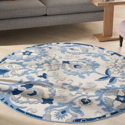 Click here for Nourison Nourison Aloha 53 x round Blue/Grey Farmh... prices