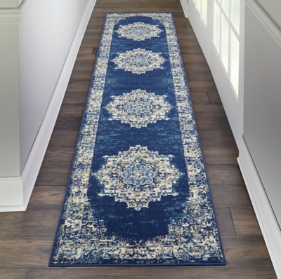 Click here for Nourison Nourison Grafix 23 x 10 Navy Blue Vintage... prices