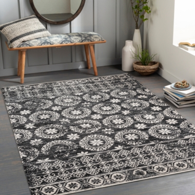 Click here for Livabliss Lavadora Washable Floral Rug  Black/Whit... prices