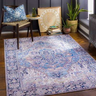 Click here for Livabliss Iris Traditional Area Rug  Denim/Lilac prices