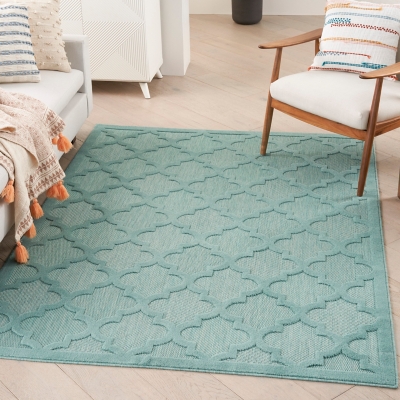 Click here for Nourison Easy Care 4 x 6 Aqua/Teal Modern Indoor/O... prices