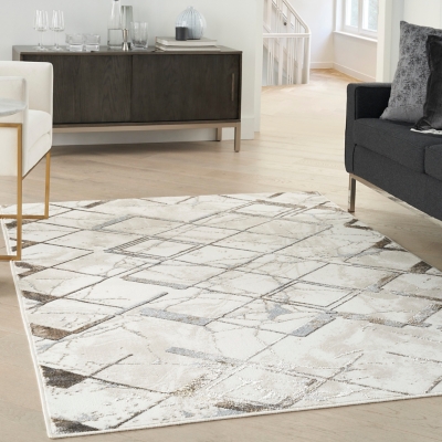 Click here for Nourison Glitz 53 x 73 Ivory/Grey Modern Indoor Ru... prices