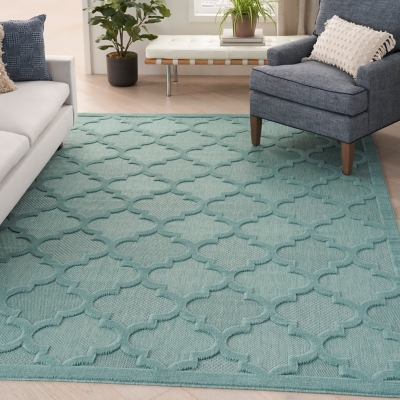 Click here for Nourison Easy Care 7 x 10 Aqua/Teal Modern Indoor/... prices