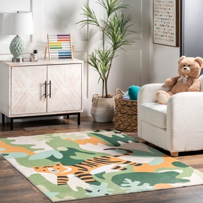 nuLOOM Reenie Jungle Tiger Kids Machine Washable Area Rug | Ashley