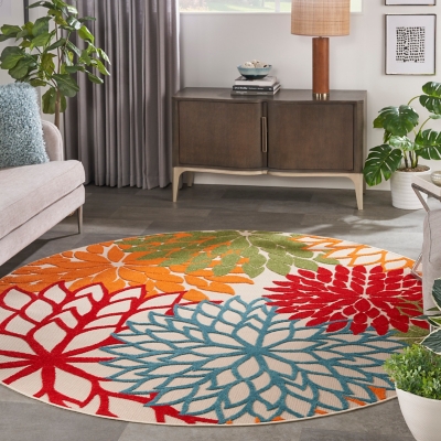 Click here for Nourison Aloha 10 Round Green Indoor/Outdoor Tropi... prices