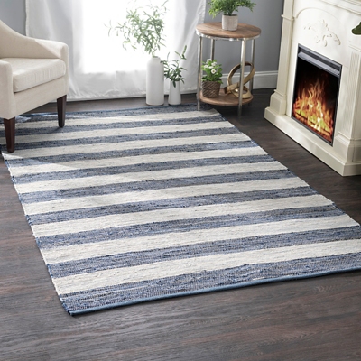 Home Conservatory Striped Rag Handwoven Cotton Area Rug | Ashley