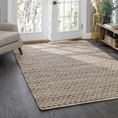 Home Conservatory Geometric Rag Handwoven Jute Area Rug | Ashley