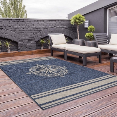 Click here for Caspian 5 x 7 Indoor/Outdoor Area Rug  Navy/White prices