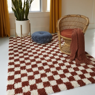 Click here for Mackie Checkered Shag 5 3 x 7 Area Rug  Rust prices