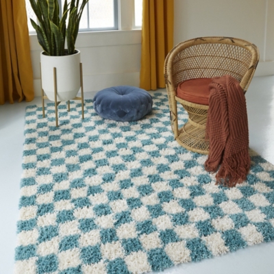 Click here for Mackie Checkered Shag 7 10 x 10 Area Rug  Aqua prices