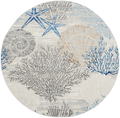 Nourison Home Shell Seaside 5'3" x Round Area Rug | Ashley