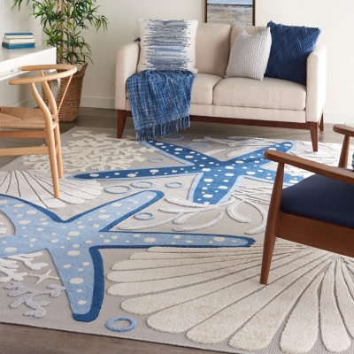 Click here for Nourison Home Splash 96 X 13 Sea Star Area Rug  Bl... prices
