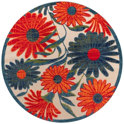 Nourison Home Splash 5'3" X Round Daisy Floral Indoor/Outdoor Area Rug ...