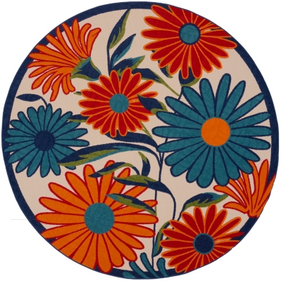 Nourison Home Splash 5'3" X Round Daisy Floral Area Rug | Ashley