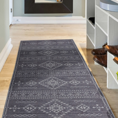 Click here for Linon Oakland Ivan 26 x 8 Runner Rug  Gray prices