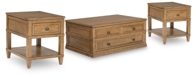 Click here for Sharlance Coffee Table with 2 End Tables  Light Br... prices