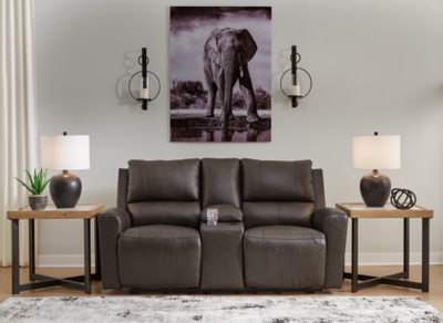 Click here for Boxmere Power Leather Reclining Loveseat with Cons... prices
